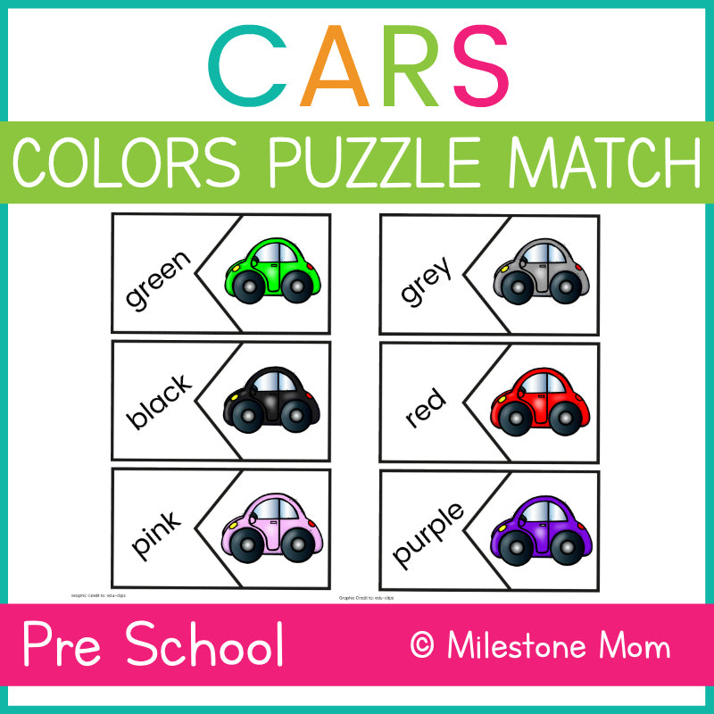 Printable Cars Color Matching Puzzles – Milestone Mom LLC