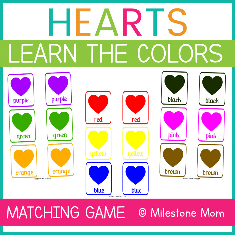 Printable Heart Themed Color Matching Game – Milestone Mom LLC
