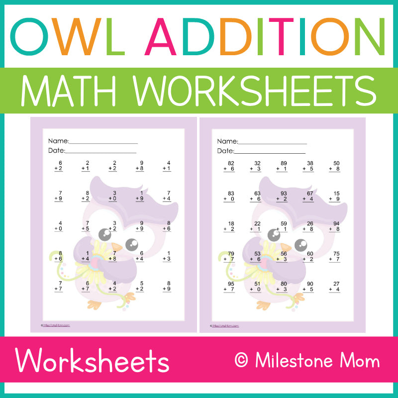 Printable Owl Addition Math Worksheets – Milestone Mom LLC