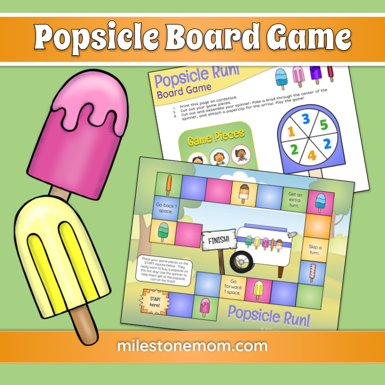 Popsicle Run! Printable Preschool Board Game – Milestone Mom LLC